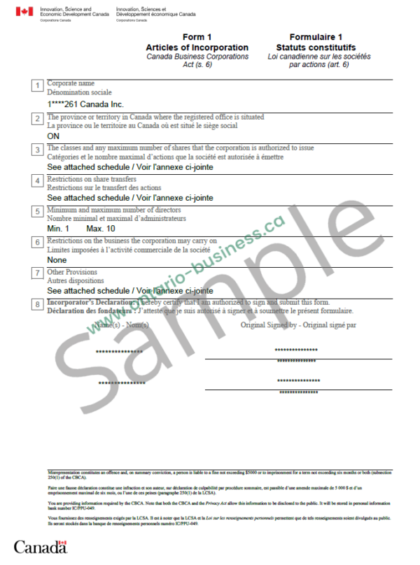 Ontario Articles of Incorporation | OBR